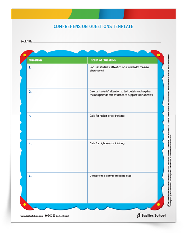 Comprehension Questions Template Download Sadlier School